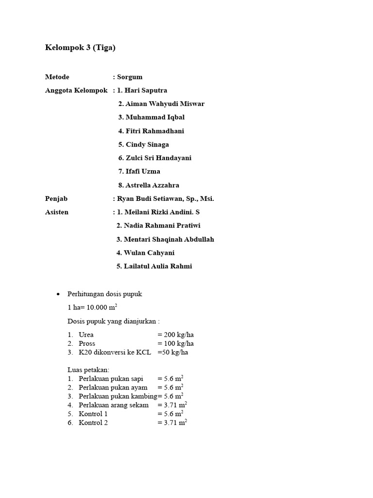 Perhitungan Pupuk Sorgum | PDF | Griya & Taman | Sains & Matematika