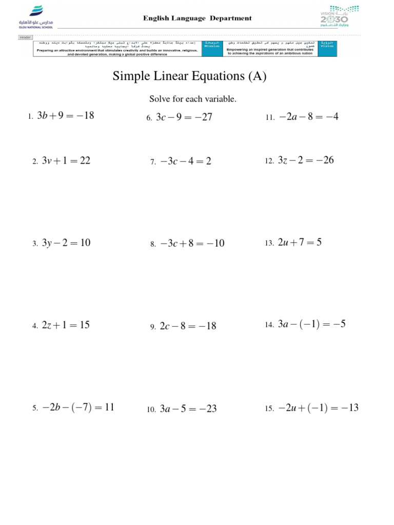 Simple Linear Equations - WS | PDF | Equations | Mathematical Objects