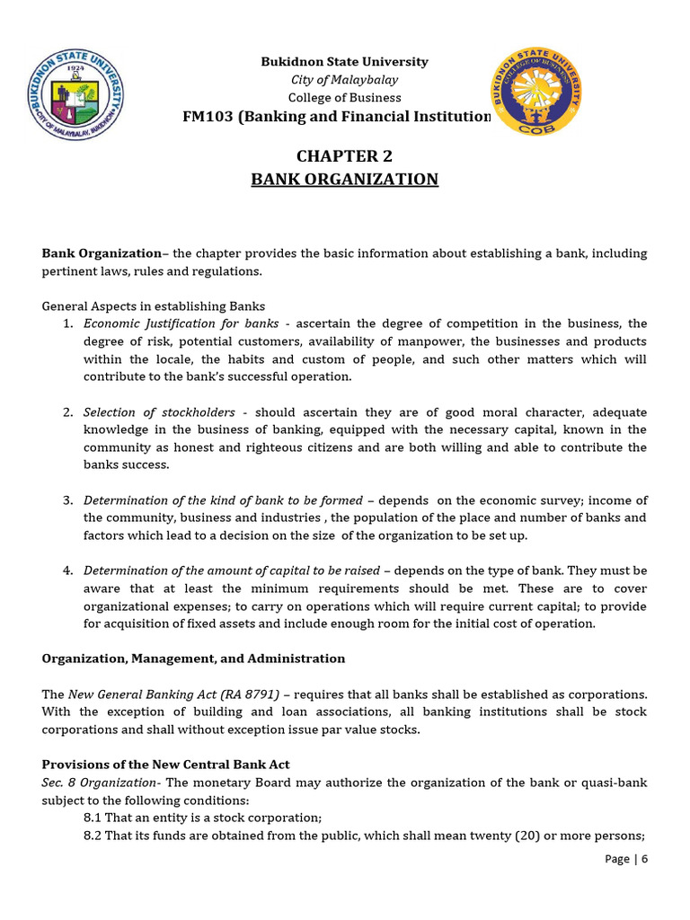 Chapter 2 - Bank Organization | PDF | Banks | Stocks