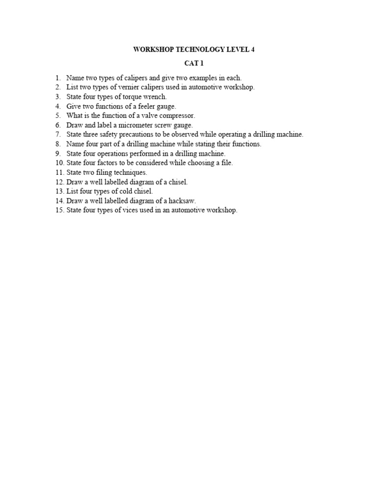 Workshop Technology Level 4 | PDF