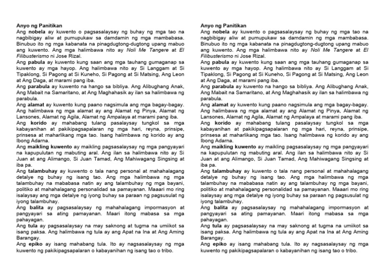 Anyo NG Panitikan | PDF