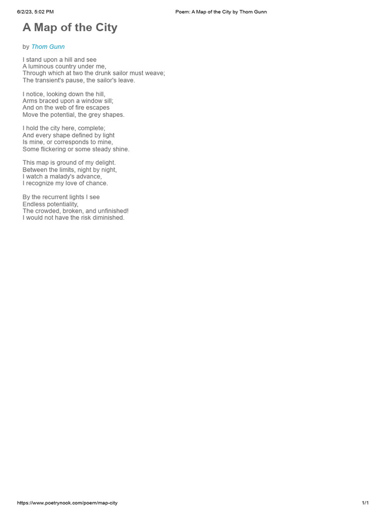 Thom Gunn's City Map Poem | PDF