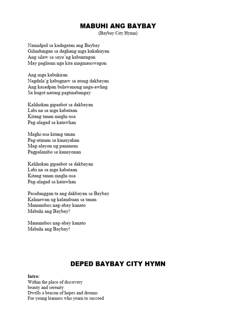 Deped Baybay City Hymn | PDF