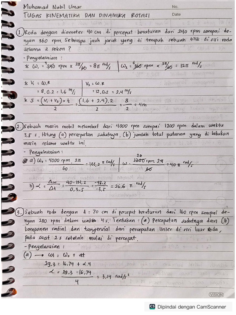 Tugas Kinematika Dan Dinamika Rotasi | PDF
