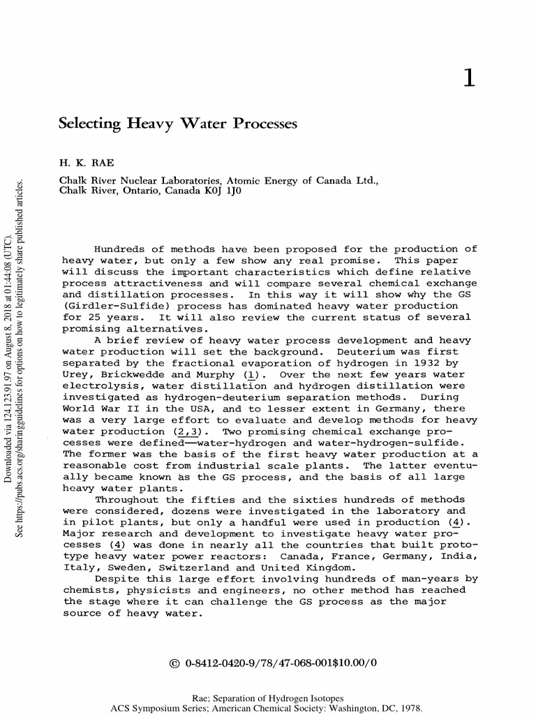 Selecting Heavy Water Process | PDF | Hydrogen | Water