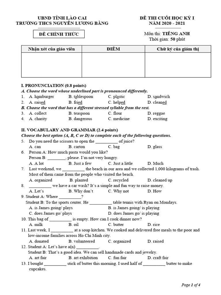HK1 - Tiếng Anh 7 | PDF | Food And Drink Preparation | Asian Cuisine