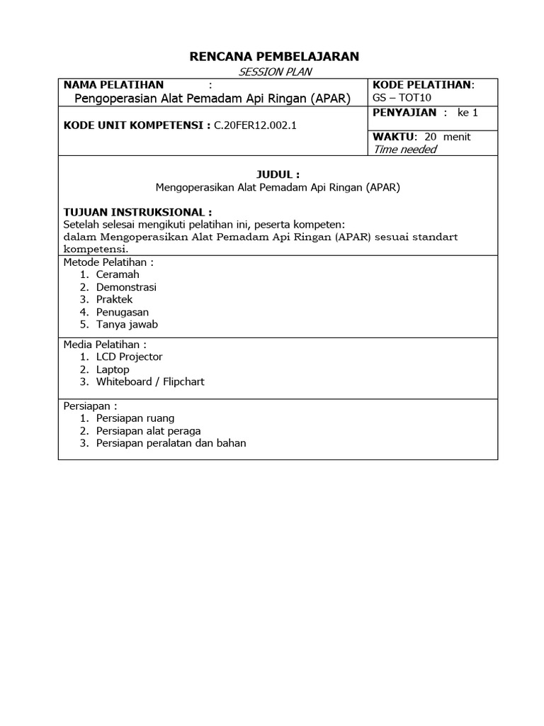 fORM Bukti 2 Session Plan | PDF