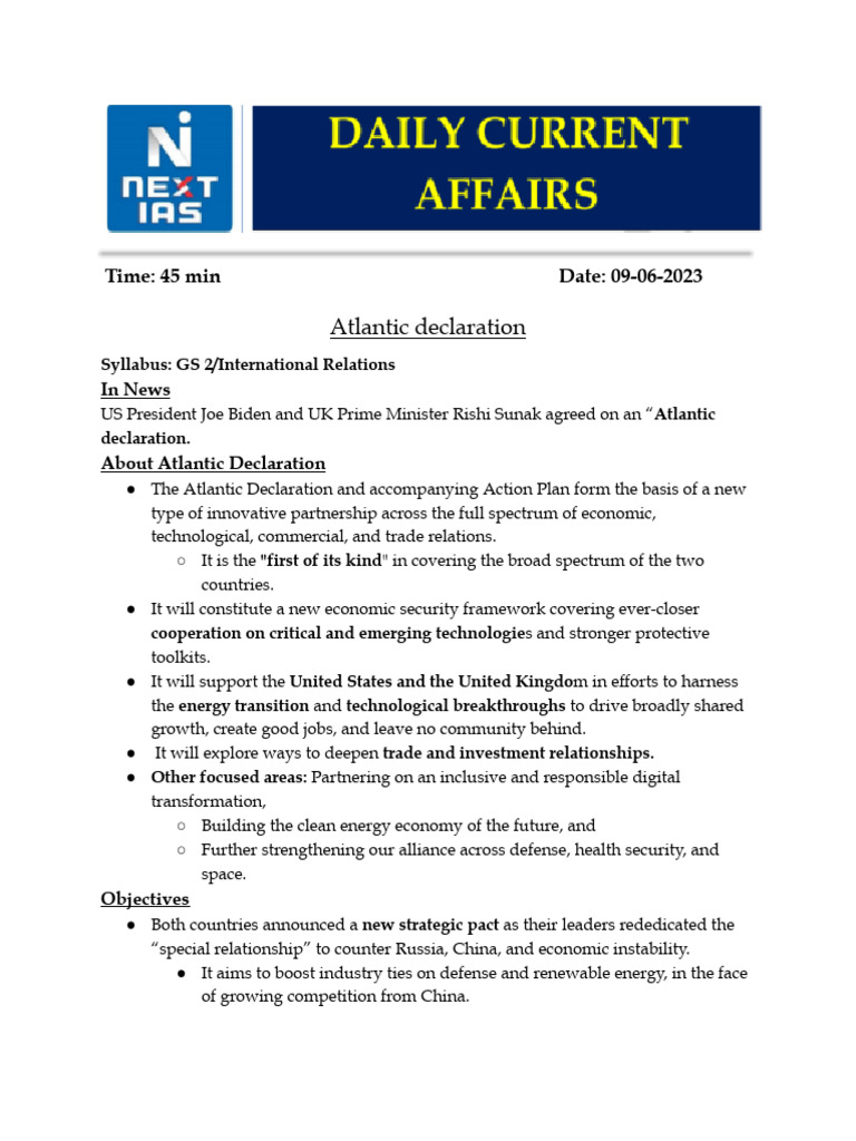 Atlantic Declaration: Time: 45 Min Date: 09-06-2023 | PDF | Tropical ...