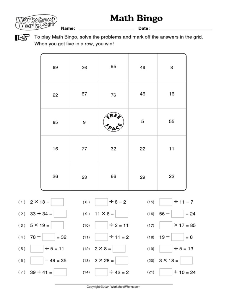 WorksheetWorks Math Bingo 1 | PDF