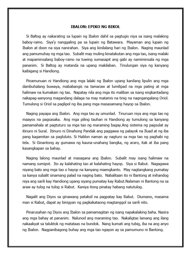 Epiko NG Ibalon. G8 | PDF