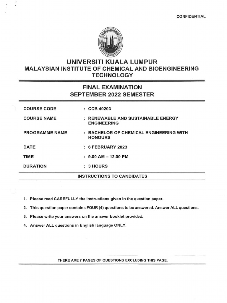 CCB 40203 Renewable and Sustainable Energy Engineering | PDF