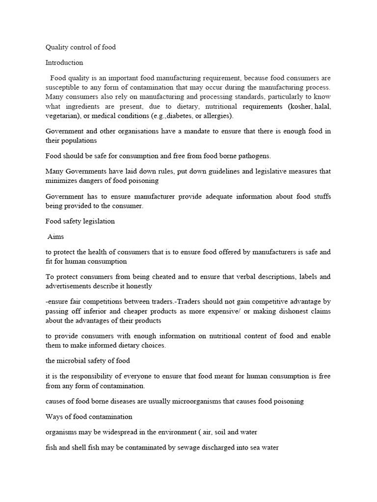 Quality Control of Food | Download Free PDF | Food Safety | Foods