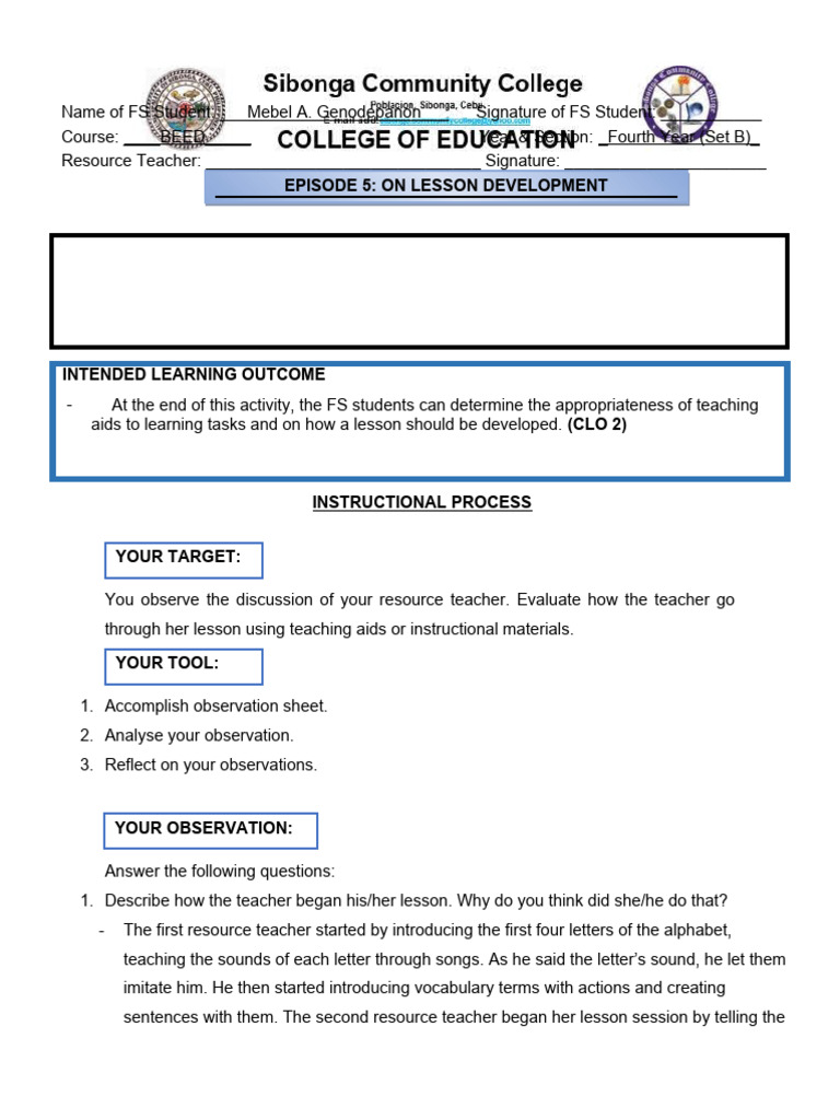 FS 1 Episode No. 5.. | PDF | Learning | Teachers