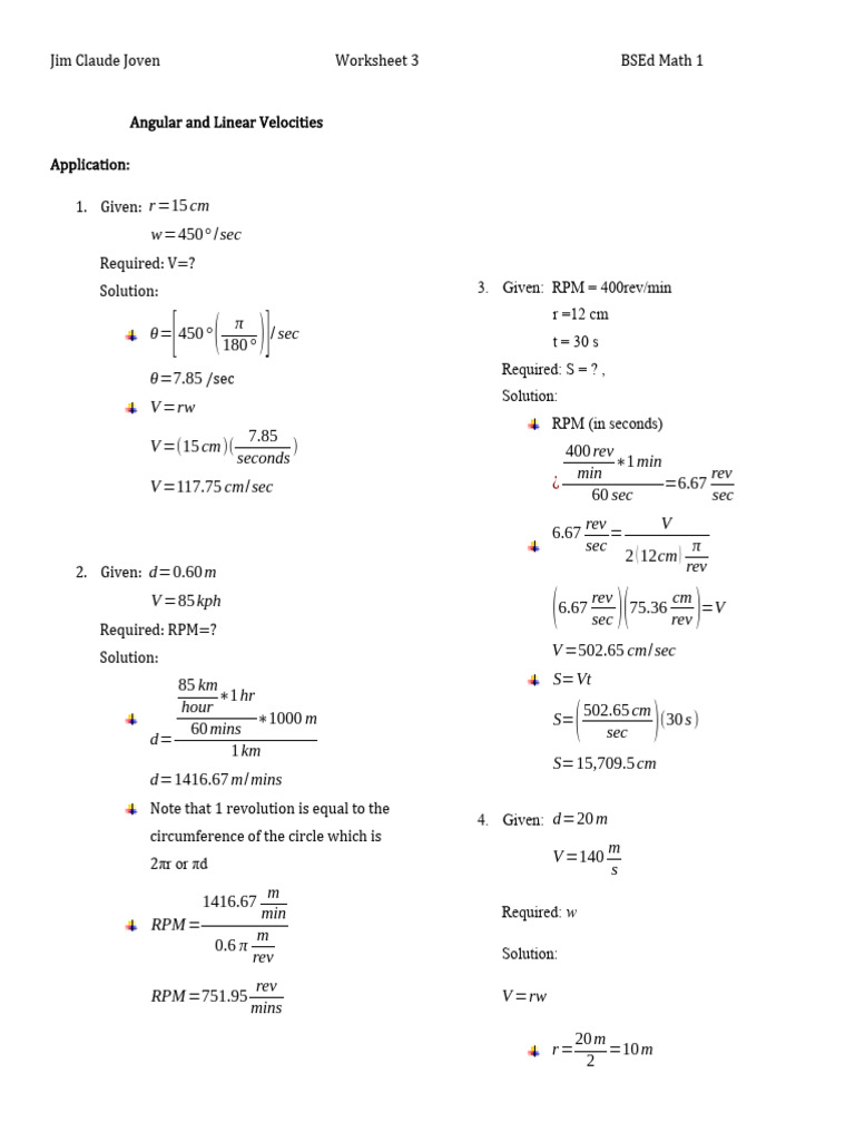 Angular And Linear Velocities Pdf Physical Quantities Motion