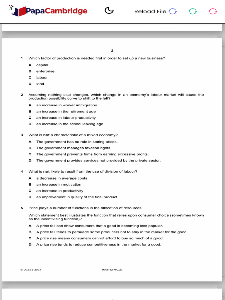 Economics Past Paper Questions 9708/12 | PDF