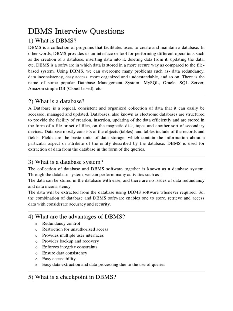 DBMS Interview Questions | PDF | Relational Database | Databases
