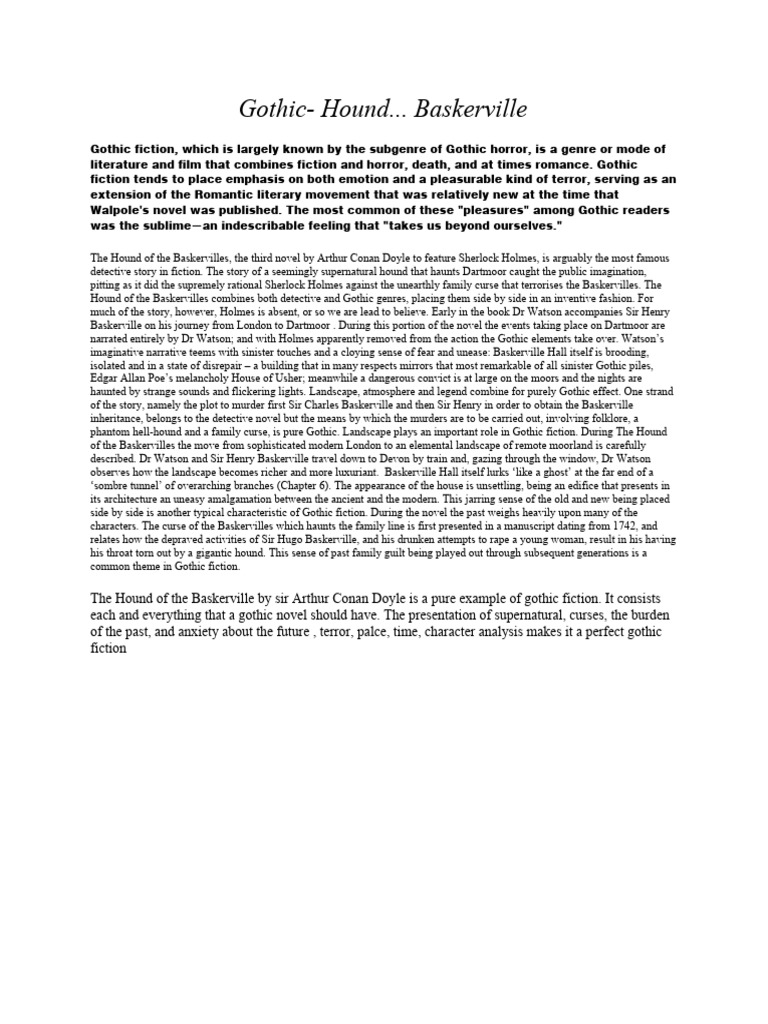 Hound of The Baskervilles Gothic Genre Info | PDF | The Hound Of The ...