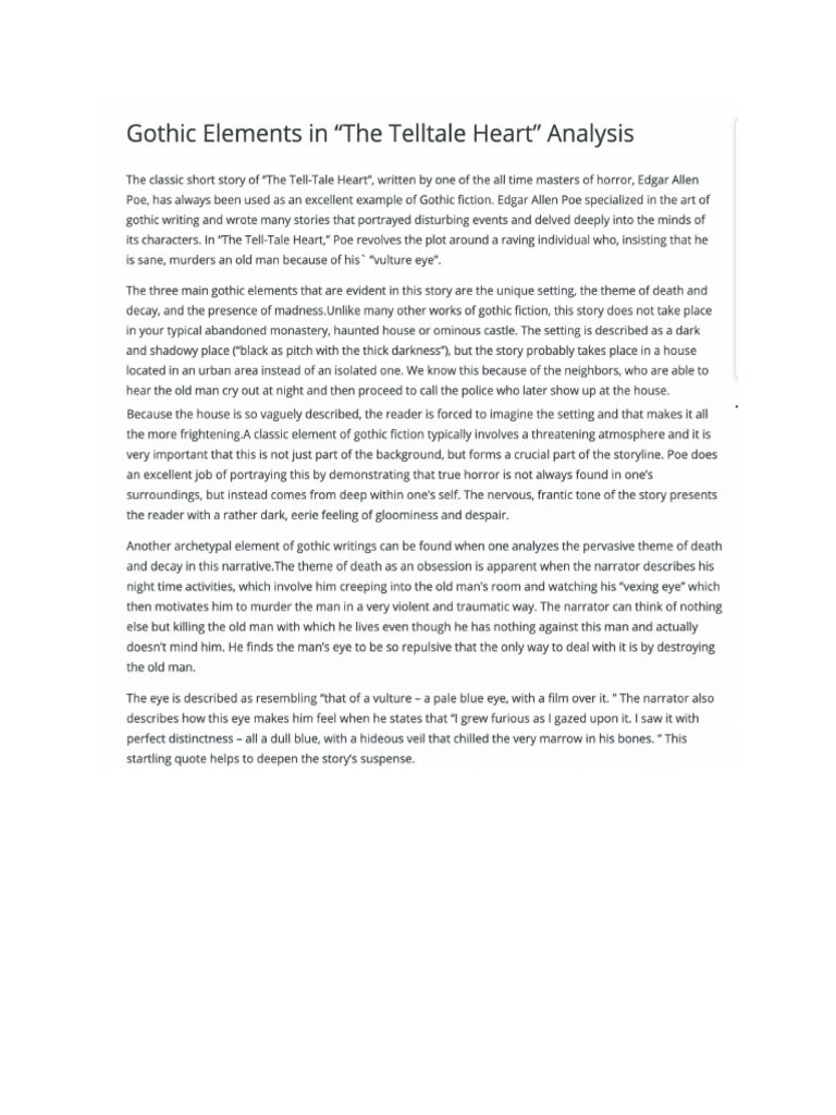 The Tell Tale Heart Gothic Genre Info | PDF