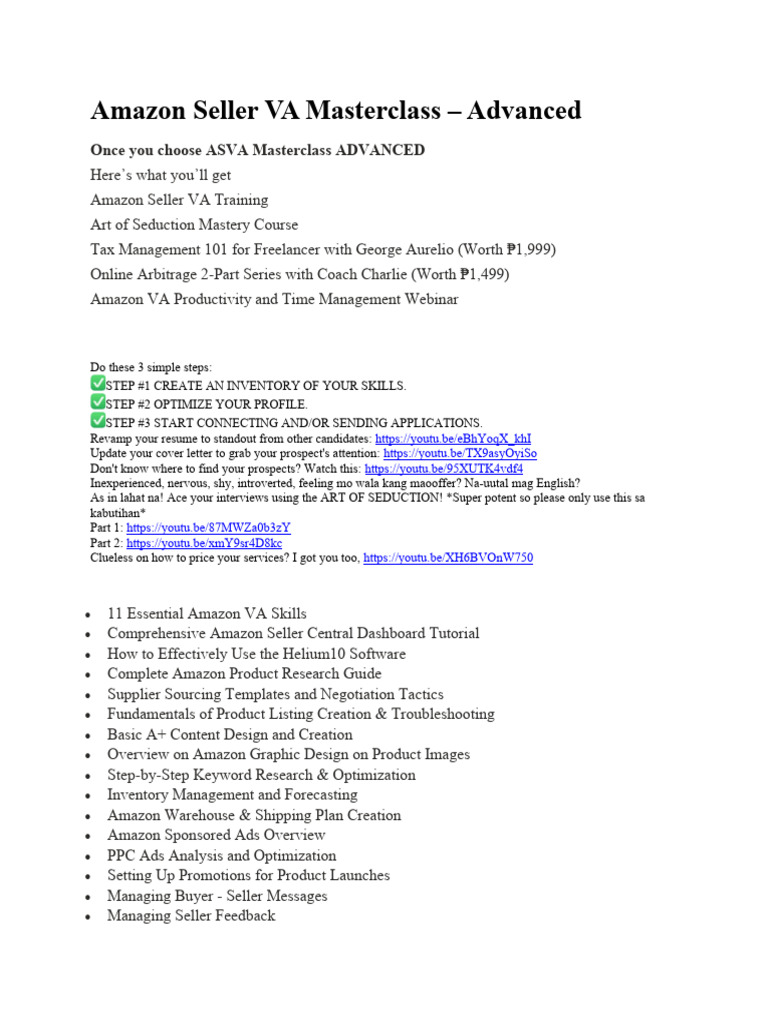 Advanced Amazon Seller VA Masterclass | PDF | Web Design