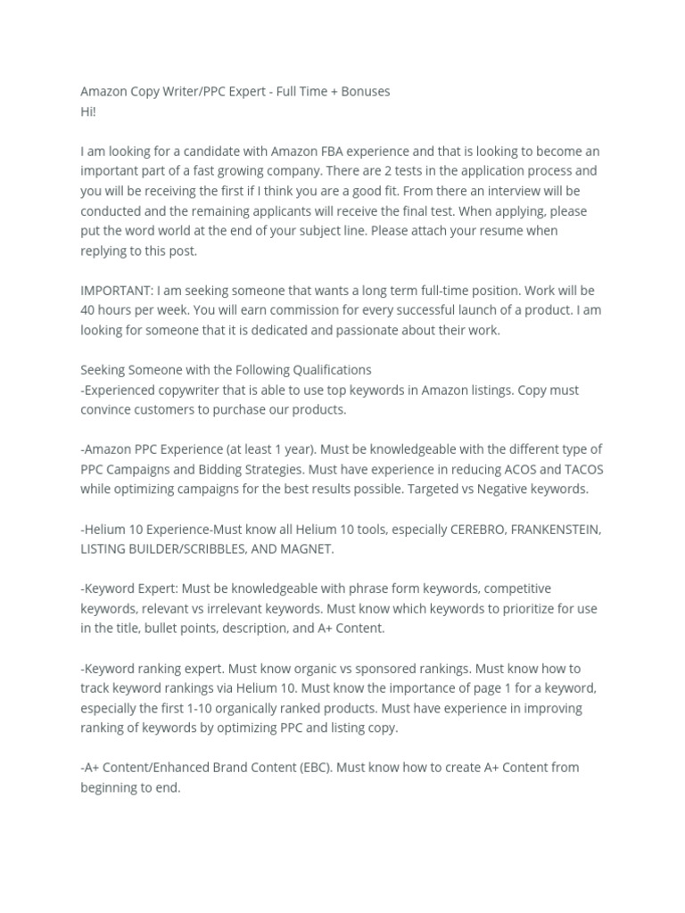 Amazon Copy Writer | PDF | Copywriting | Internet