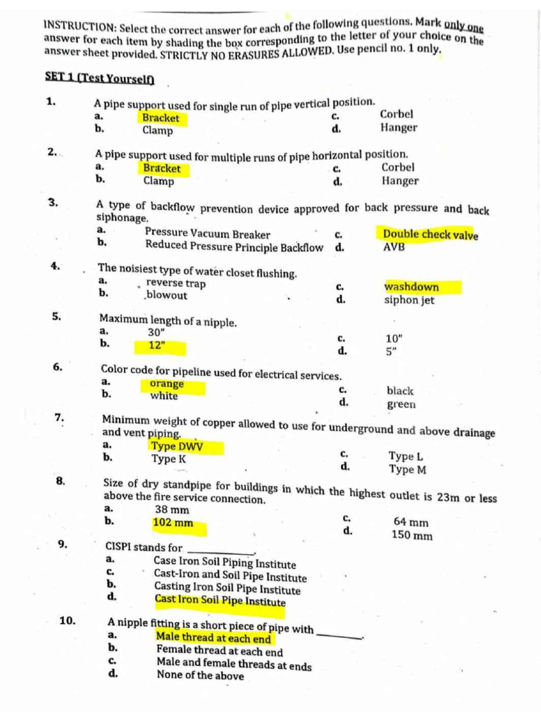Spdi (Plumbing) Set#1 | PDF