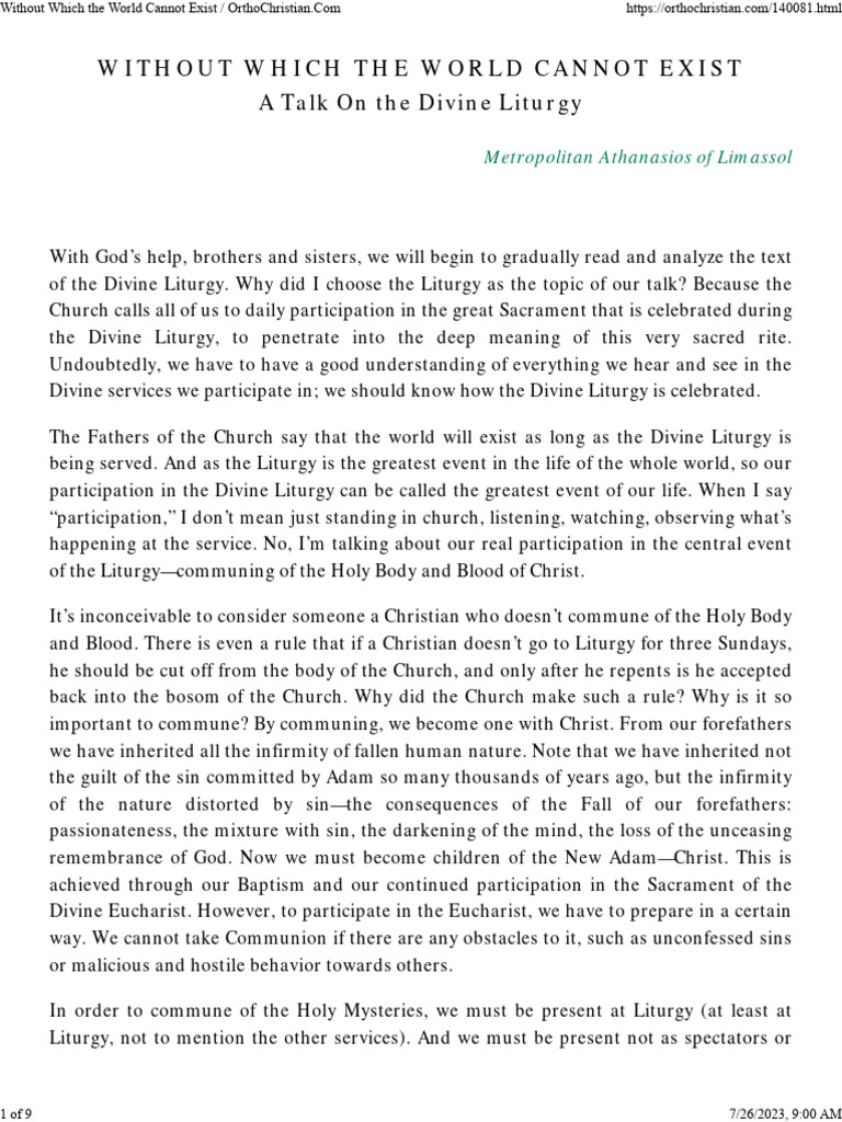 Met. Athanasios-DL1 | PDF | Eucharist | Glory (Religion)