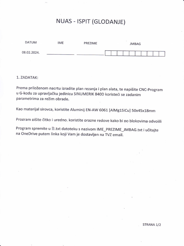 Ispit Glodanje - TVZ | PDF