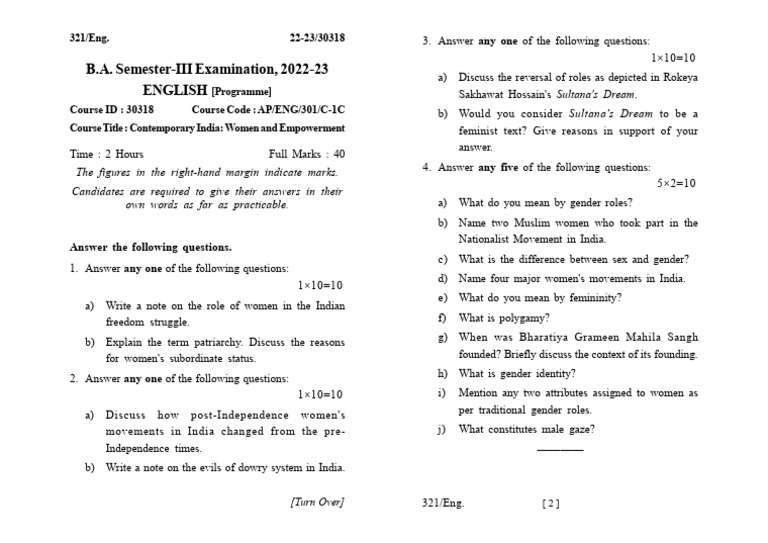 English - Ap-Eng-301-C-1c - 2022 - 2023 - Odd | PDF