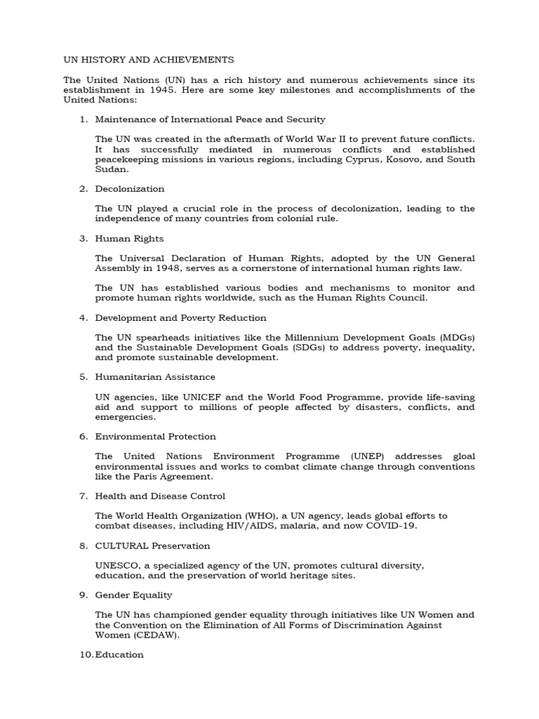 Key Achievements of the United Nations | PDF | United Nations ...