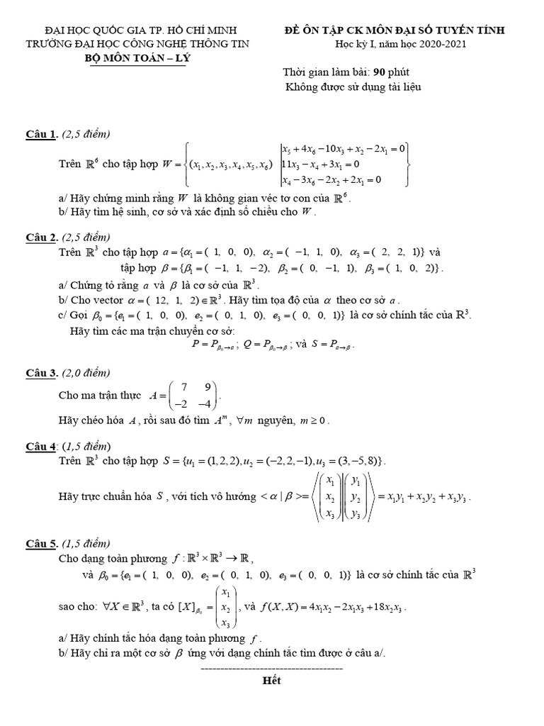 De On Tap CK Mon DSTT Nam Hoc 2020-2021 - So 6 | PDF