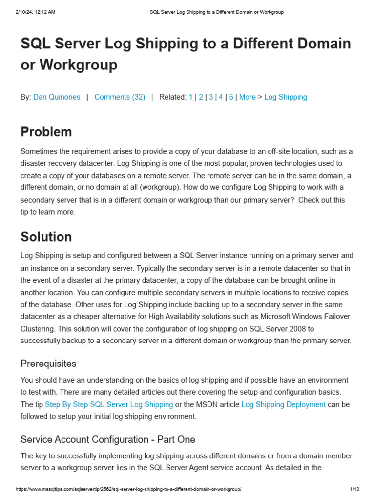 Sql Server Log Shipping To A Different Domain Or Workgroup Pdf 2651