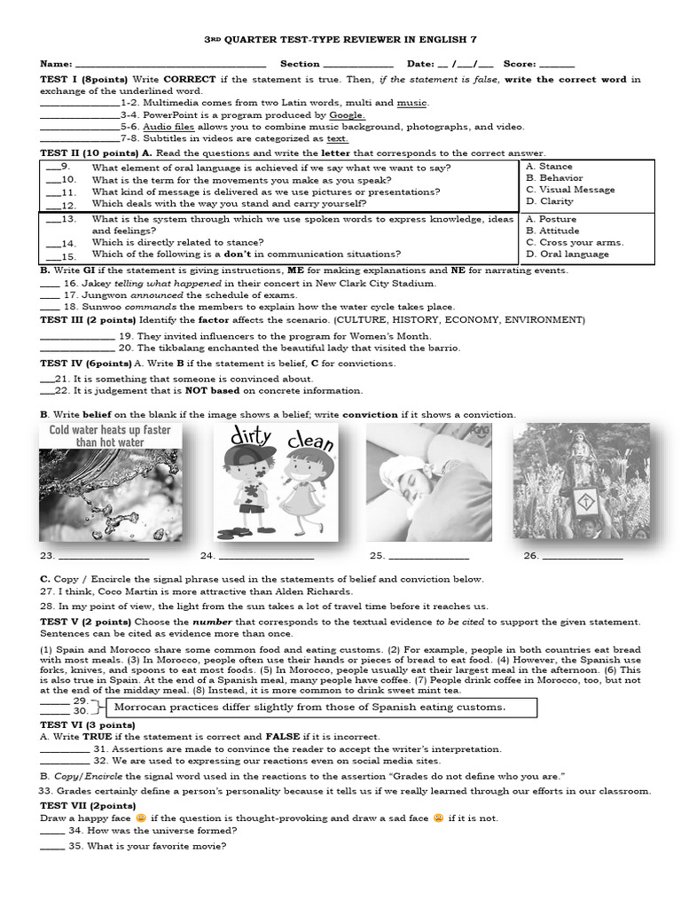 q3 Periodical Exam Reviewer | PDF | Meal | Communication