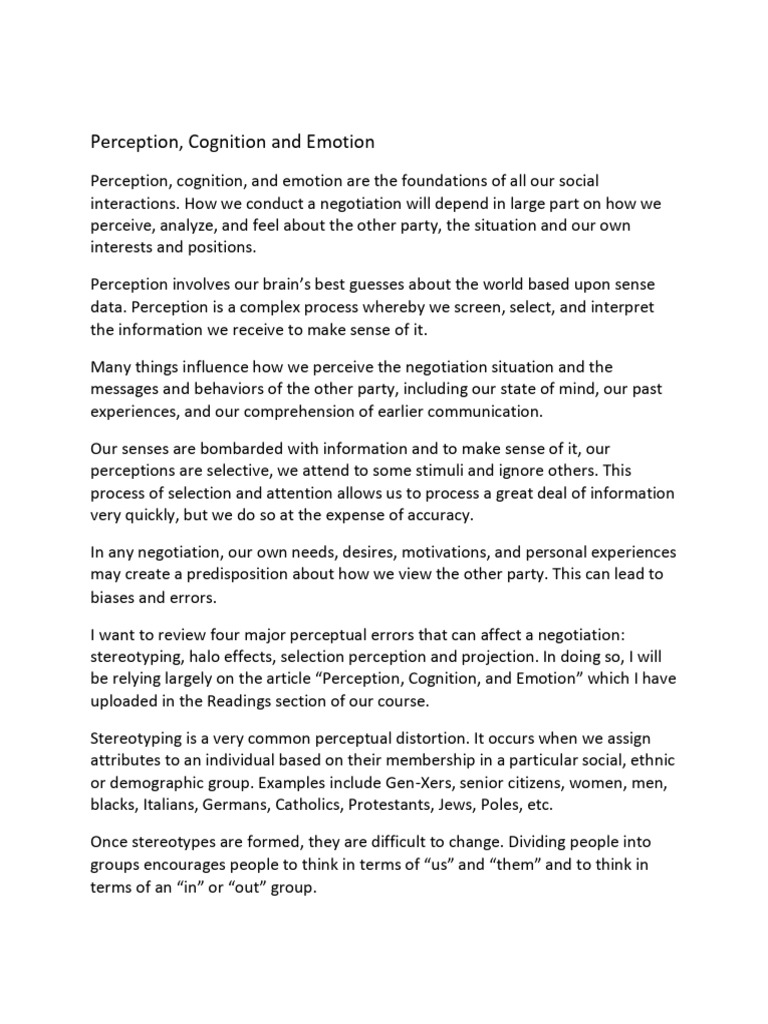 Negotiation Perception & Framing | PDF | Negotiation | Perception