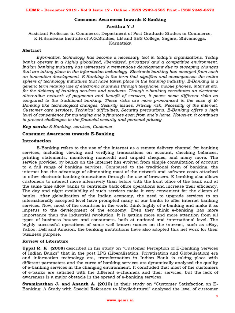 12 Consumer Awareness Towards E Banking | PDF | Online Banking | Banks ...