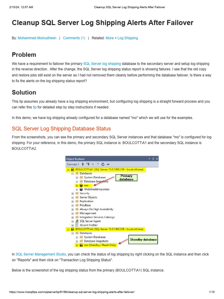 Cleanup SQL Server Log Shipping Alerts After Failover | PDF | Databases ...