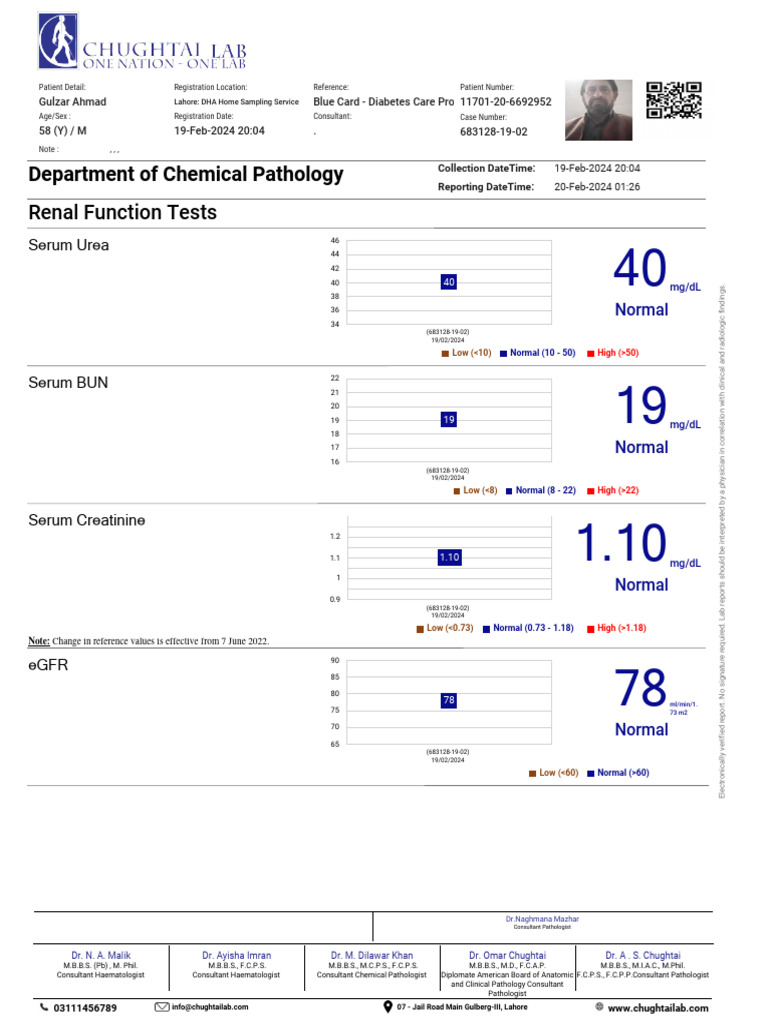 Renal Function Test Report for Gulzar Ahmad | PDF
