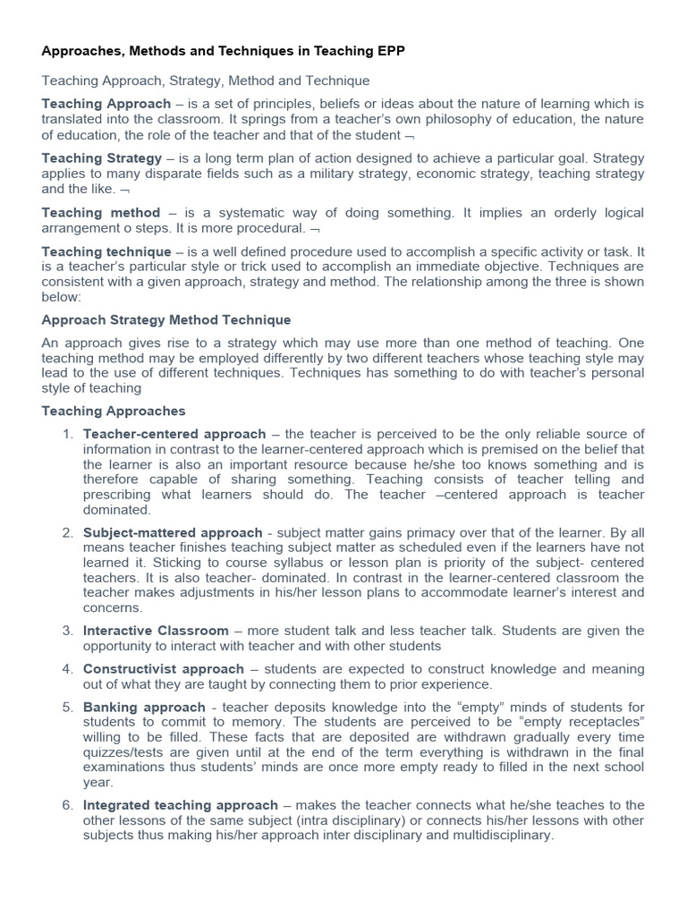 Approaches | PDF | Learning | Teachers