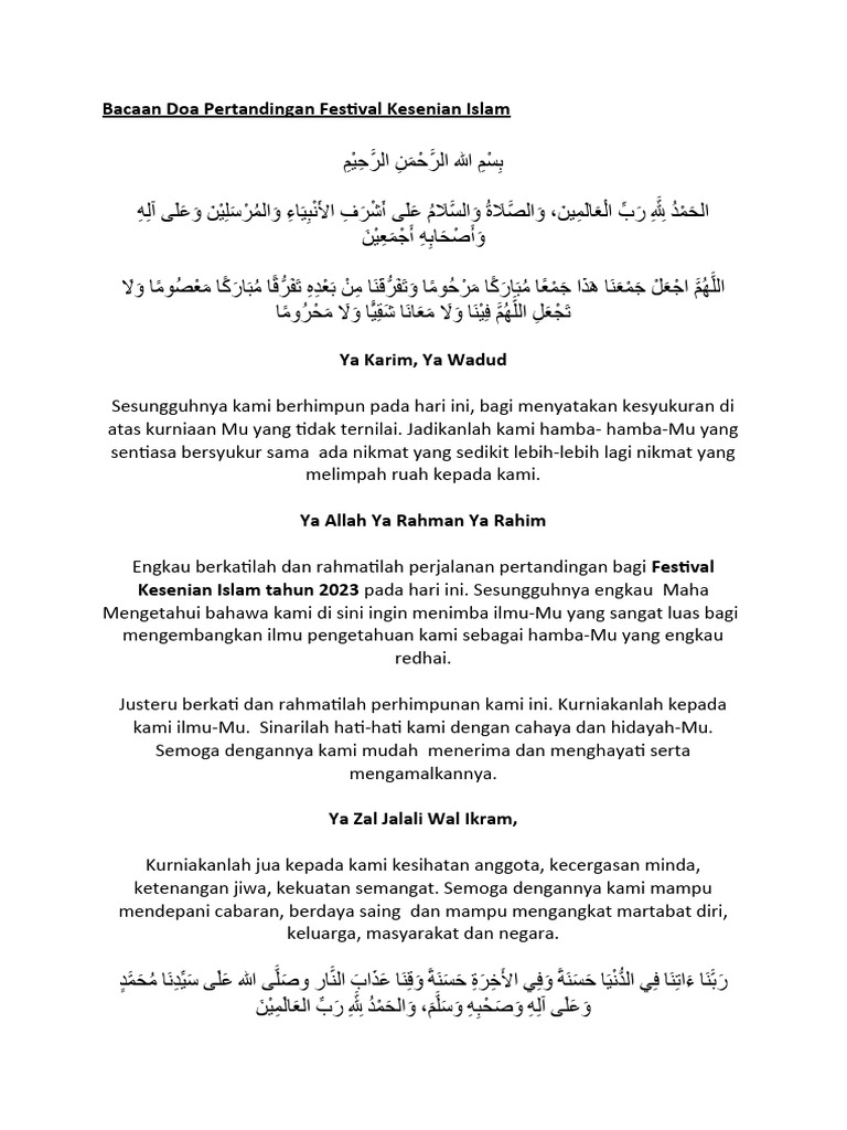 Doa Pertandingan Festival Kesenian Islam | PDF | Memasak, Makanan ...
