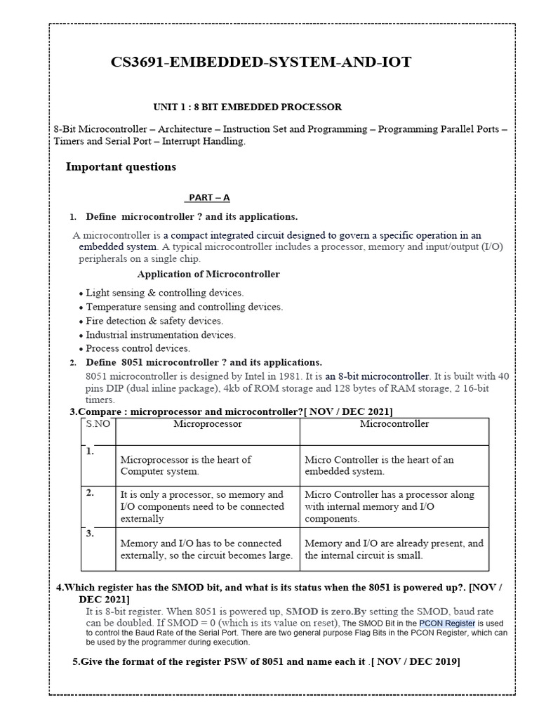 CS3691 Important Questions | Download Free PDF | Microcontroller | Random Access Memory
