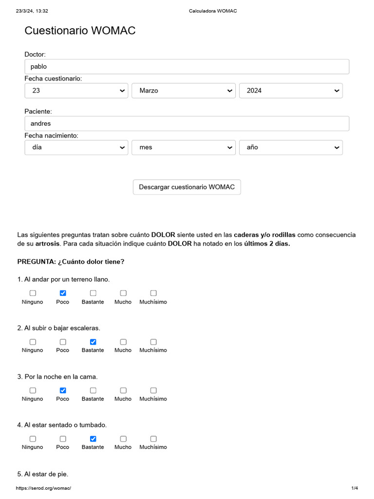 Calculadora WOMAC | PDF
