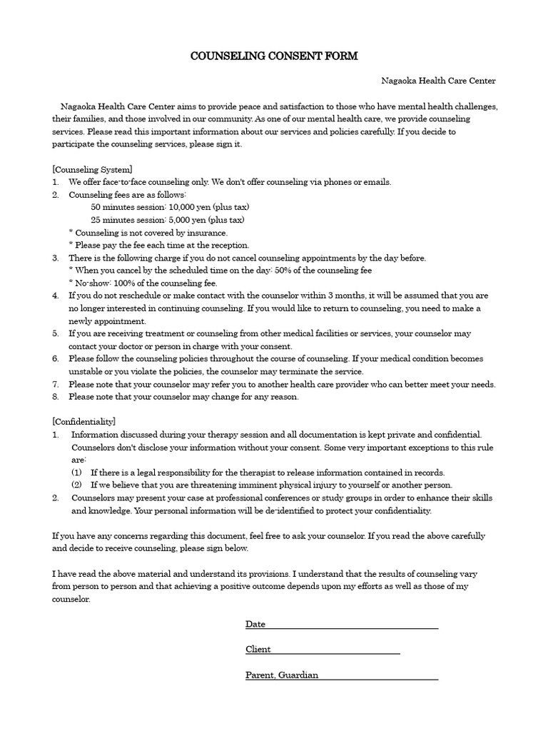 Couselling Consent Form | PDF | Psychotherapy | Confidentiality
