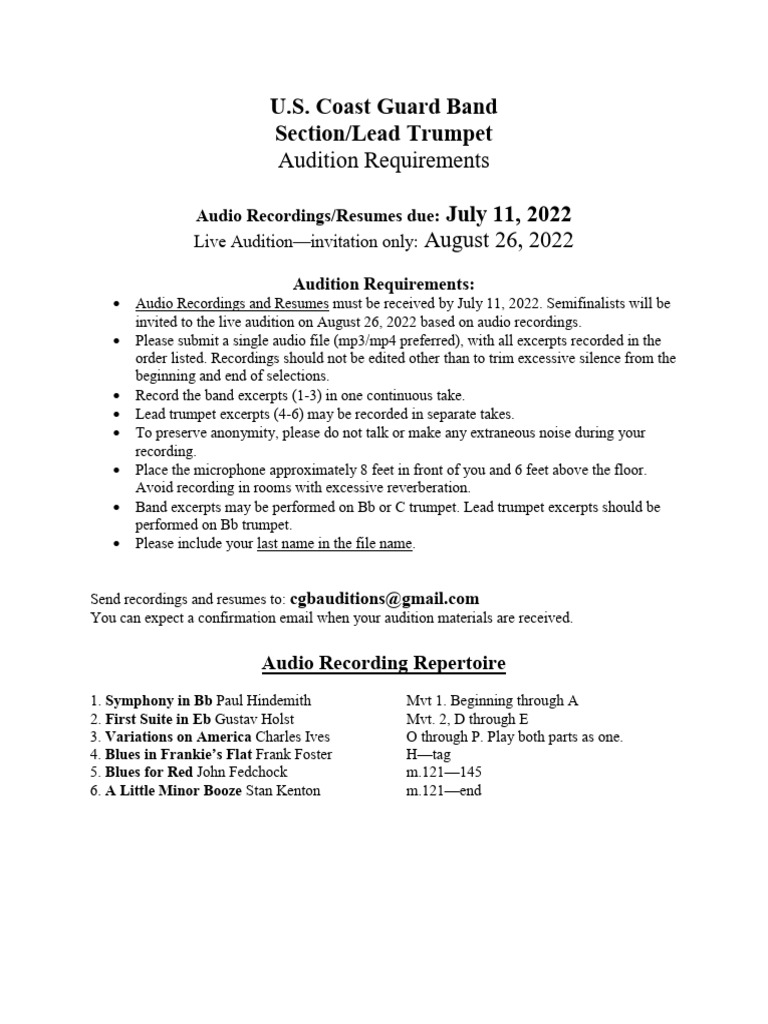 2022 CGBand Section-Lead Trumpet Audition Packet | PDF
