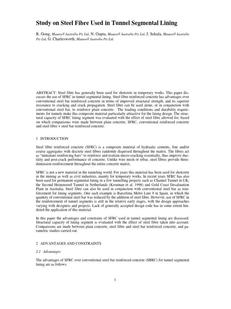 Study On Steel Fibre Used in Tunnel Segmental Lining | PDF ...