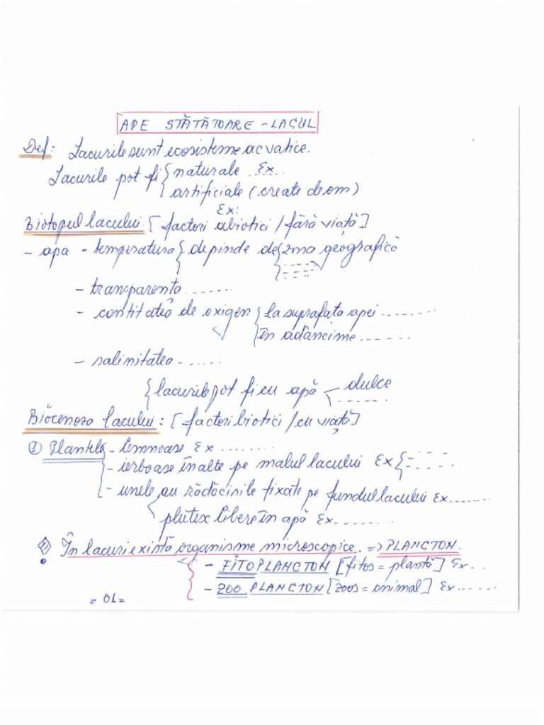 Ape Statatoare - Lacul - Schita Lectiei | PDF