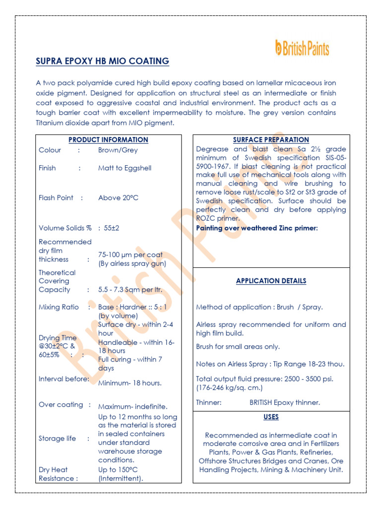 TDS - Supra Epoxy HB Mio Coating | PDF | Epoxy | Paint