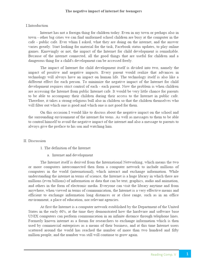 The Negative Impact of The Internet For Teenagers | PDF | Internet ...