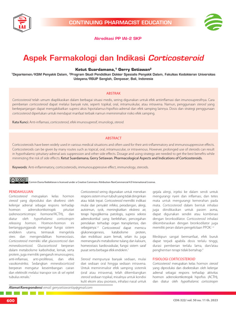 Aspek Farmakologi Dan Indikasi Corticosteroid | PDF