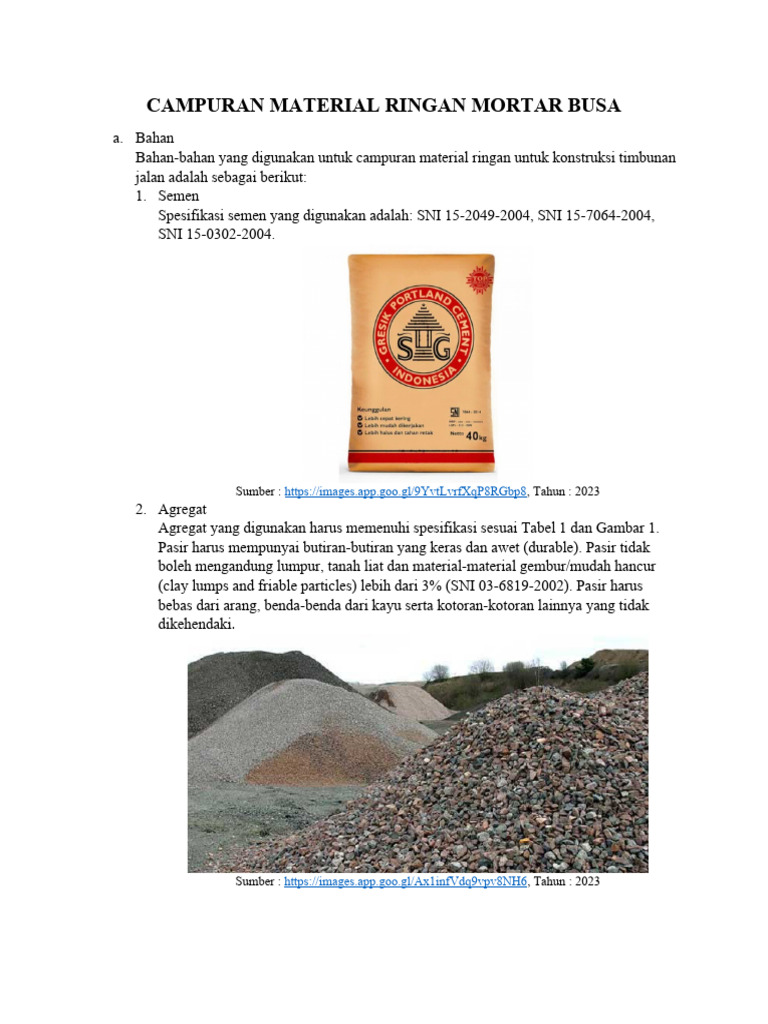 CAMPURAN MATERIAL RINGAN MORTAR BUSA | PDF