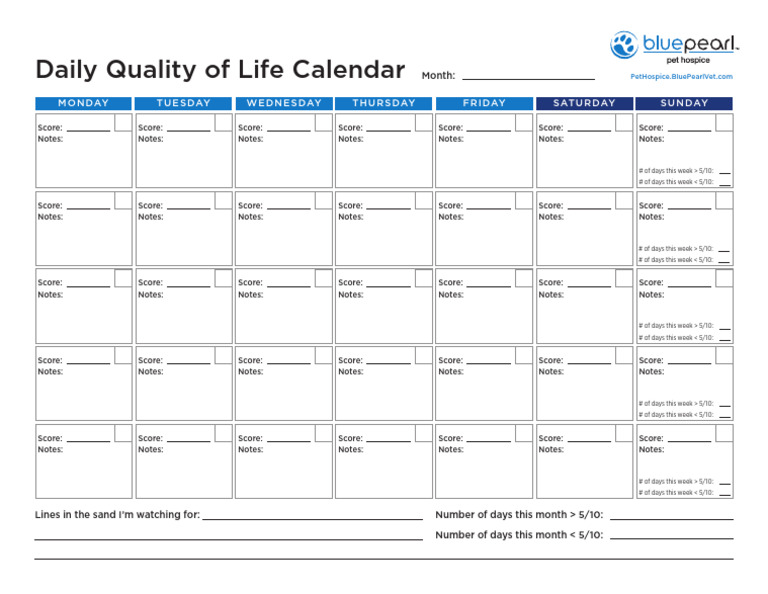 Quality of Life Calendar | PDF