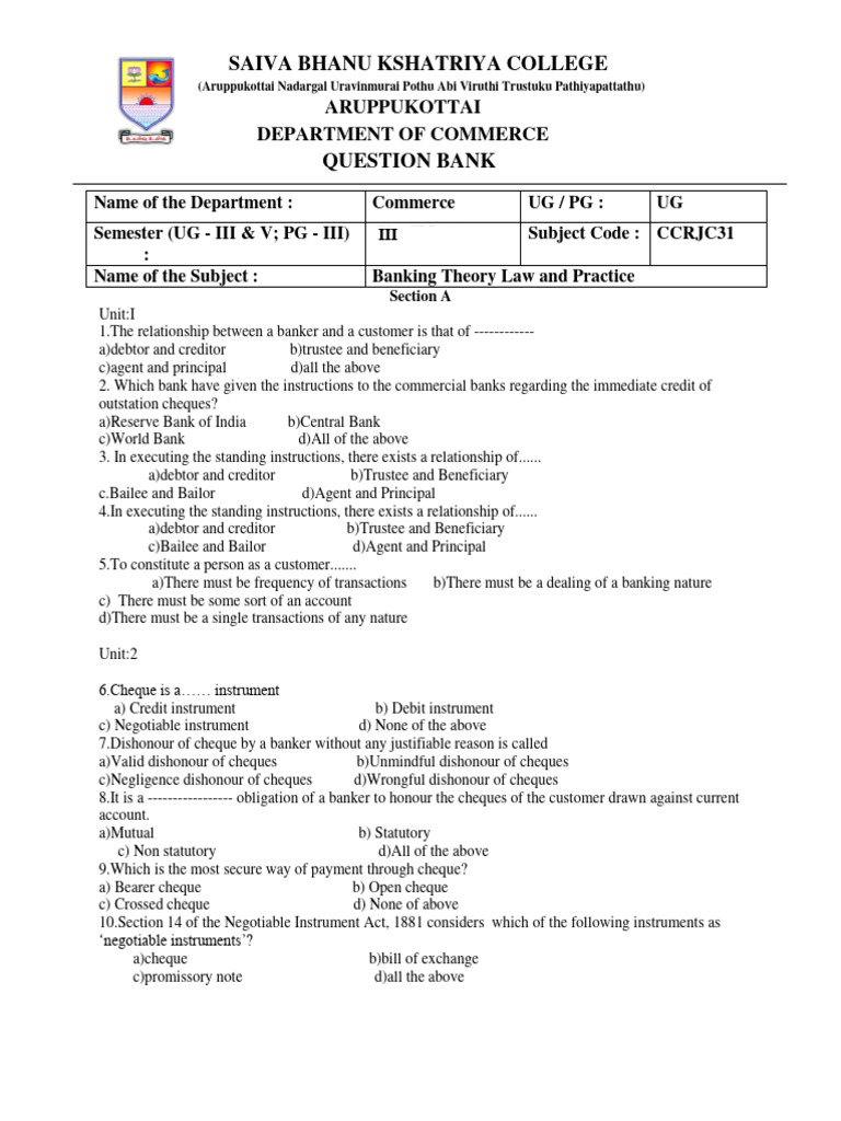 Banking Theory Law And Practice Pdf Negotiable Instrument Cheque